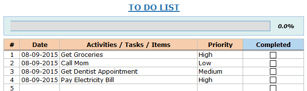 Excel Template To Do List With Checkboxes